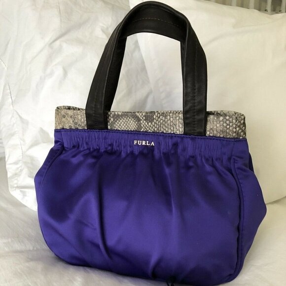 Furla | Bags | Authentic Furla Mini Shopper Purple Leather Tote Satin ...